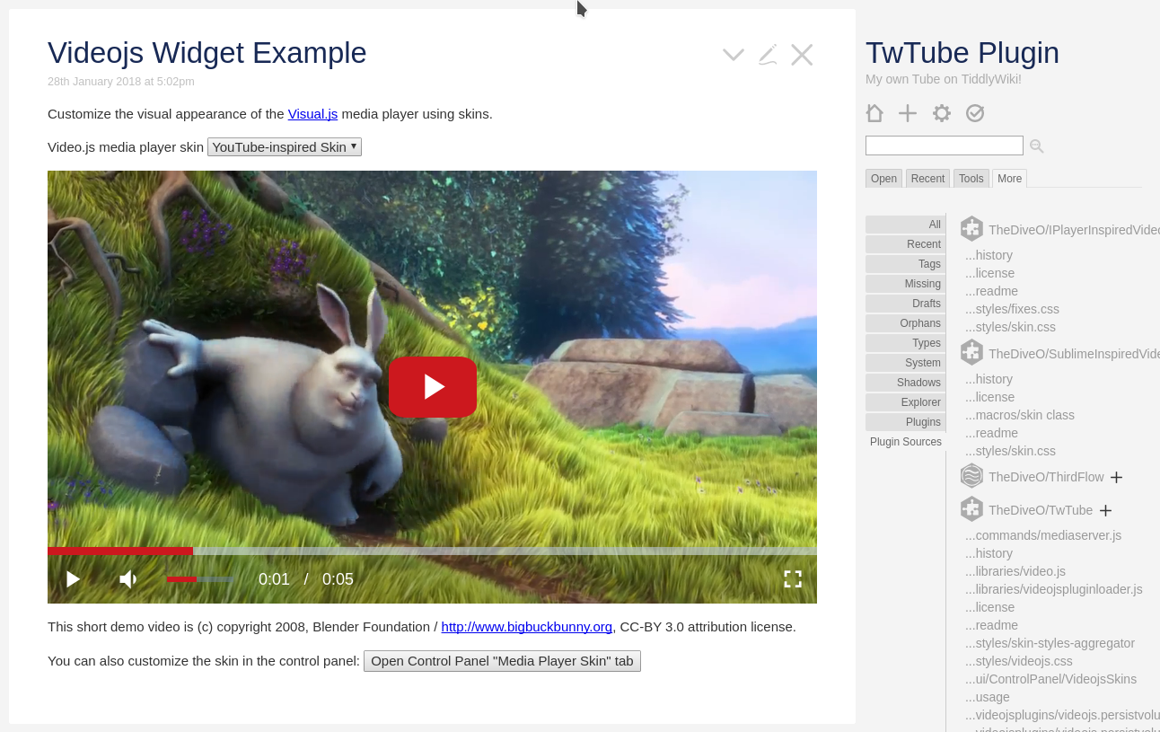 Video.js Media Player for TiddlyWiki 5 | TwTube